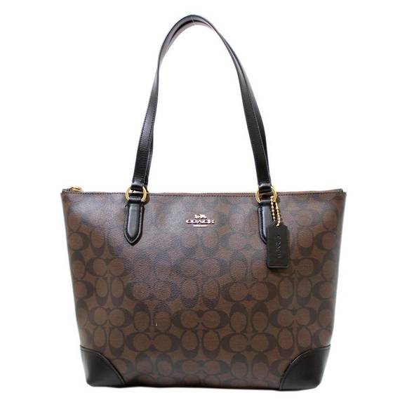 Coach | Bags | Coach Signature Zip Tote Bag Fastener F2928 Brown | Poshmark